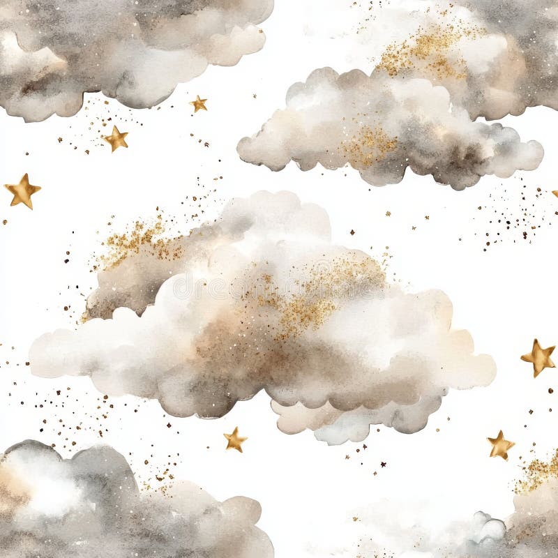 A Watercolor Seamless Pattern Illustration of a Cloud and Star for ...