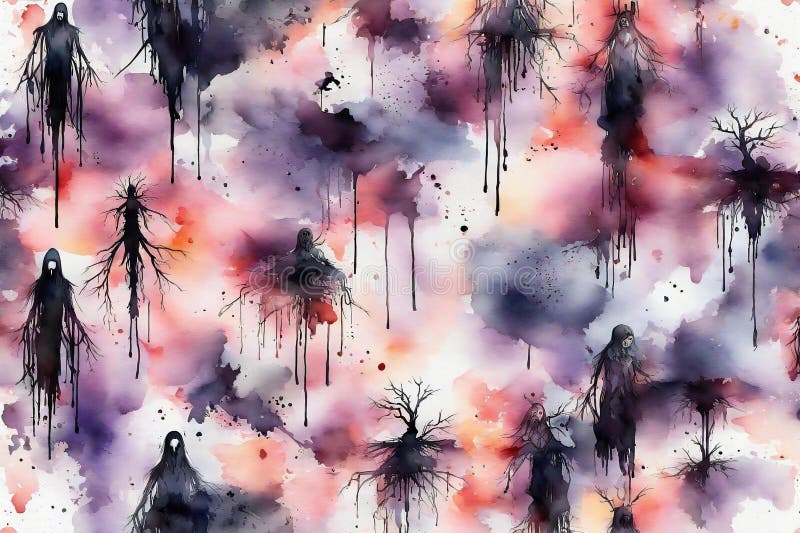 Watercolor Seamless Pattern with the Image of a Mystical Forest ...