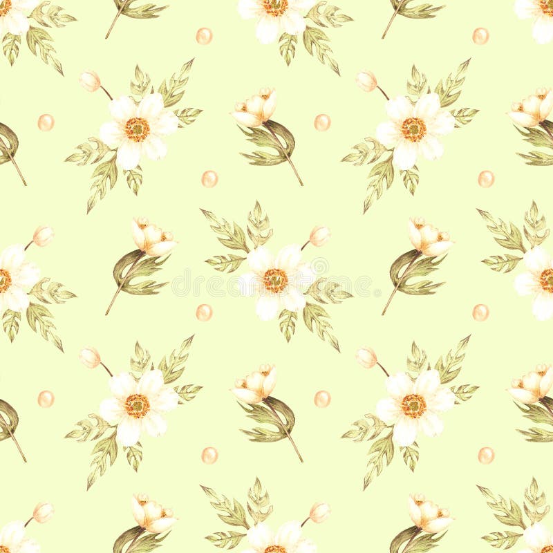 Watercolor Seamless Pattern with the Image of Tender Buttercups on a ...