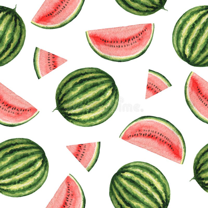 Watercolor Seamless Pattern with Juicy Watermelon. Stock Illustration ...