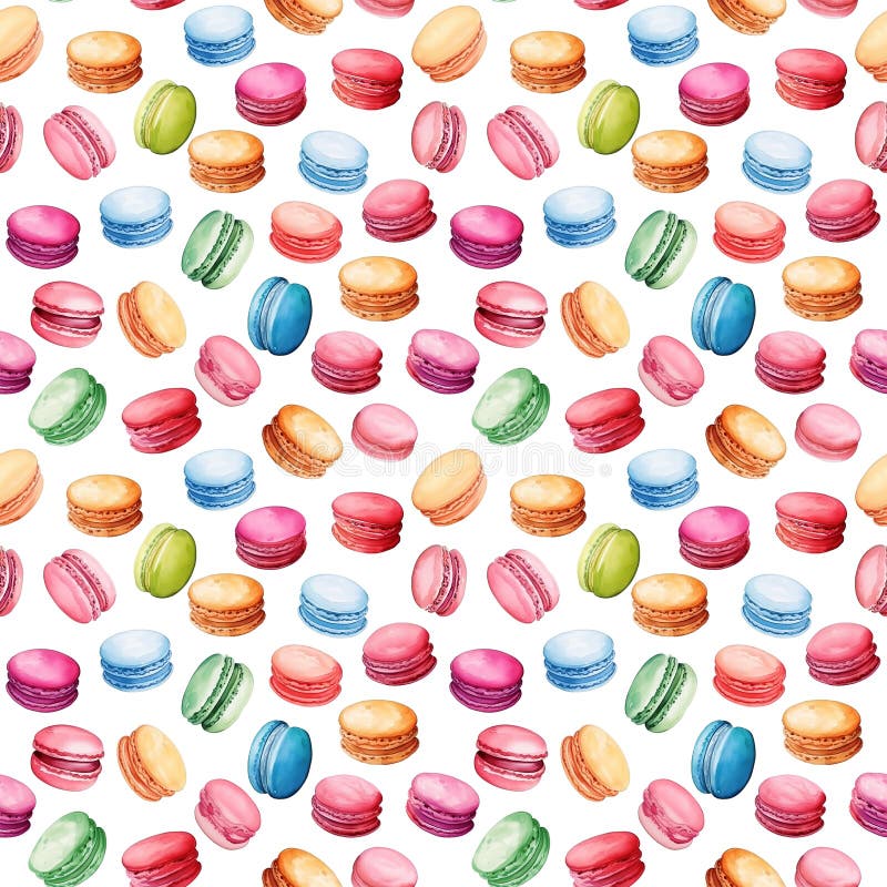 Watercolor Seamless Pattern with Macarons Isolated on White Background ...