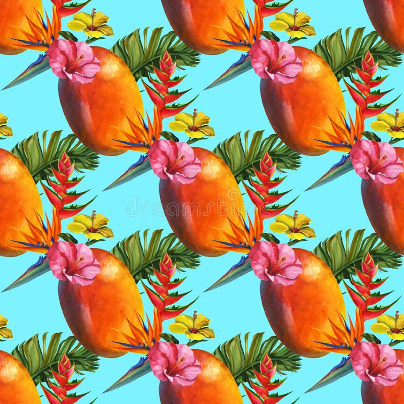 Watercolor Seamless Pattern with Mango. Hand Drawing Decorative ...