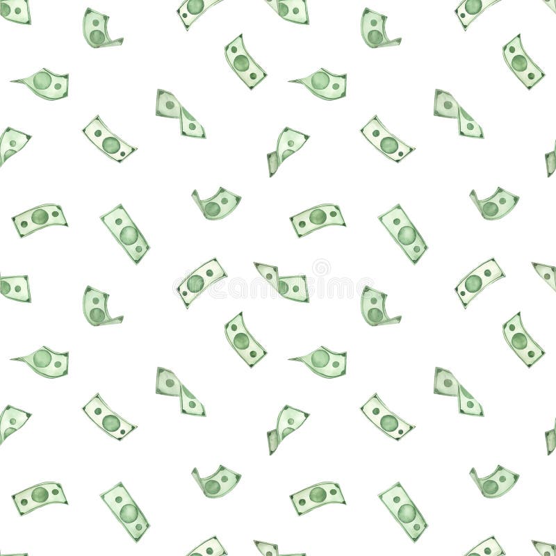 Watercolor Seamless Pattern with Money, Dollars, Green Bills for Prints ...