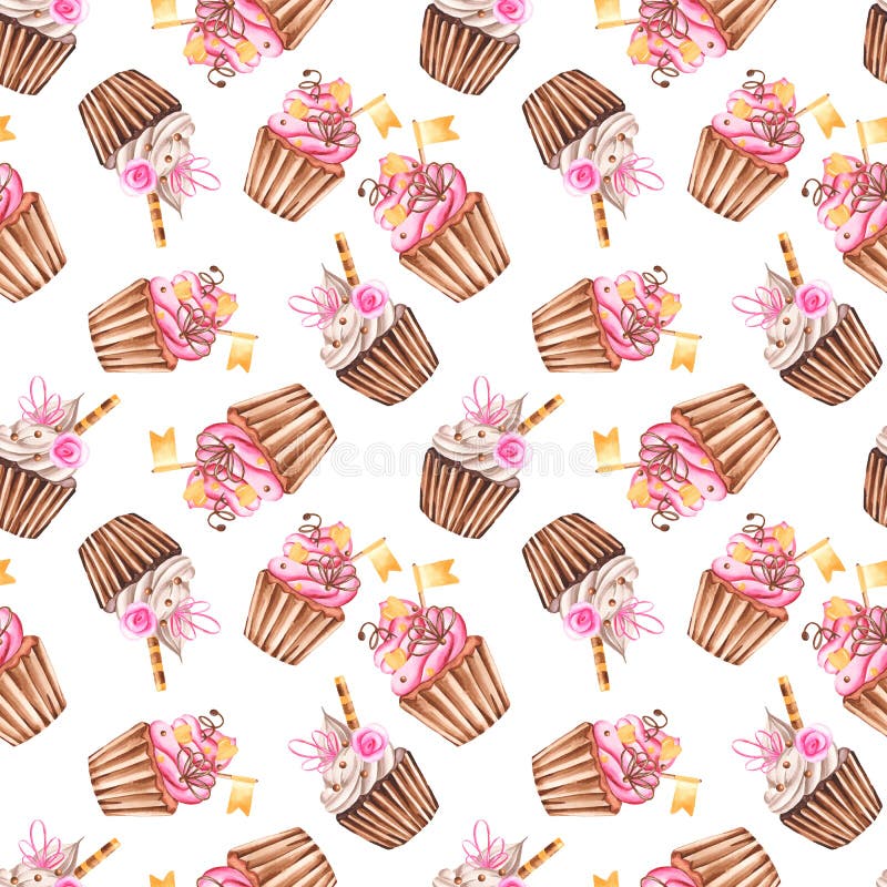Watercolor Seamless Pattern with Muffins. Stock Illustration ...