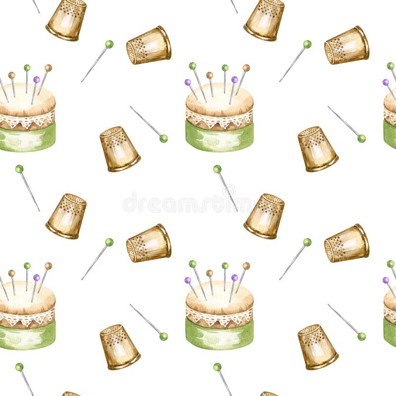 Watercolor Seamless Pattern with Needlework Tools, Embroidery ...