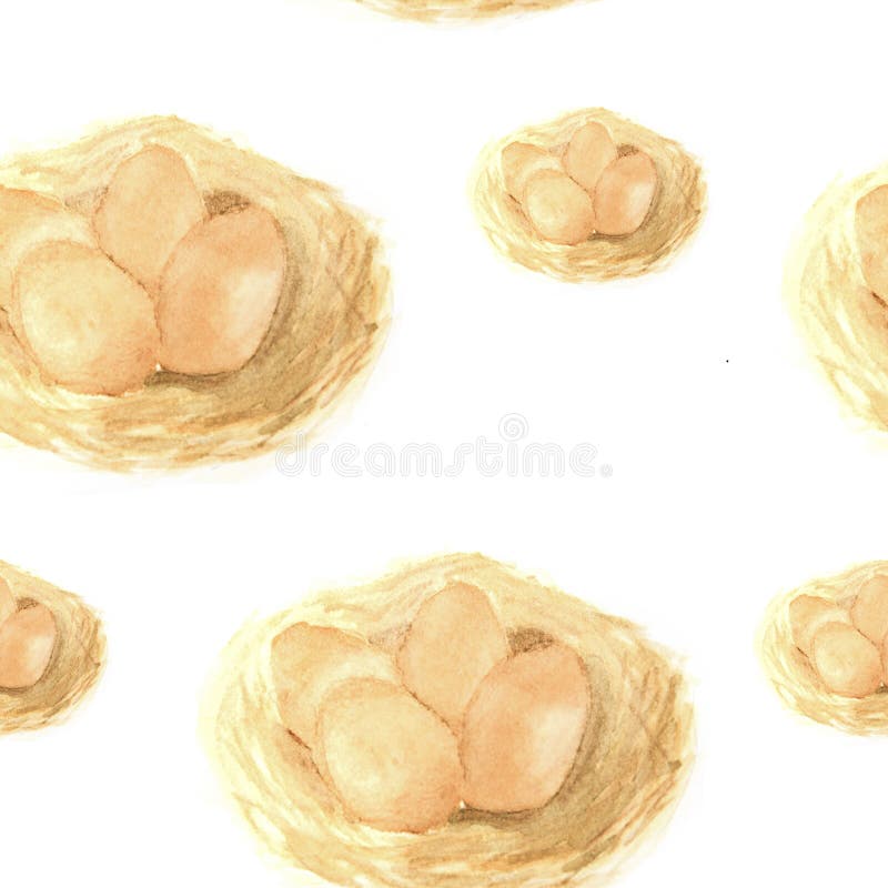 Watercolor Seamless Pattern with Nest Stock Illustration - Illustration ...