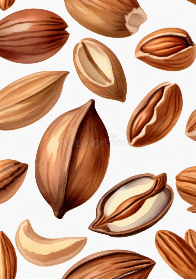 Watercolor Seamless Pattern with Nuts. Generative AI Stock Illustration ...