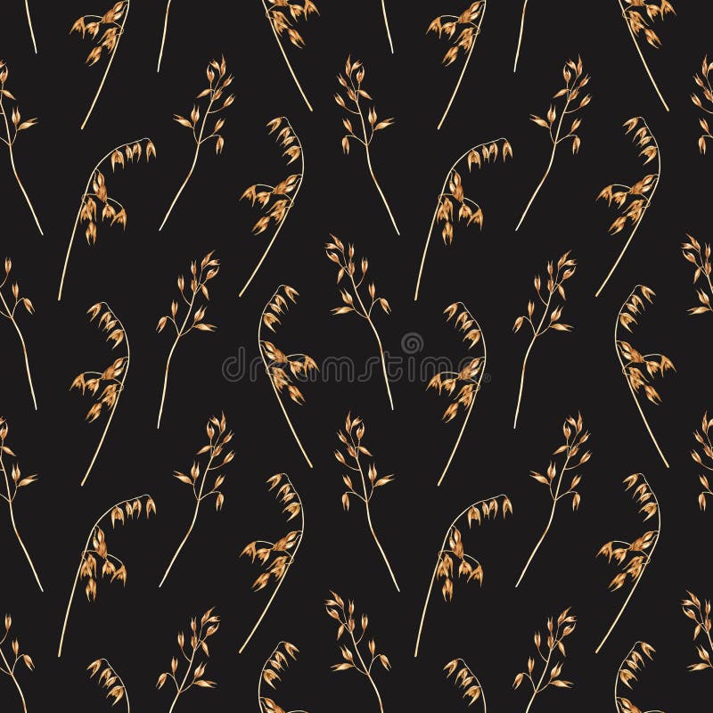 Watercolor Seamless Pattern with Oat Plants, Edible Starchy Grains ...