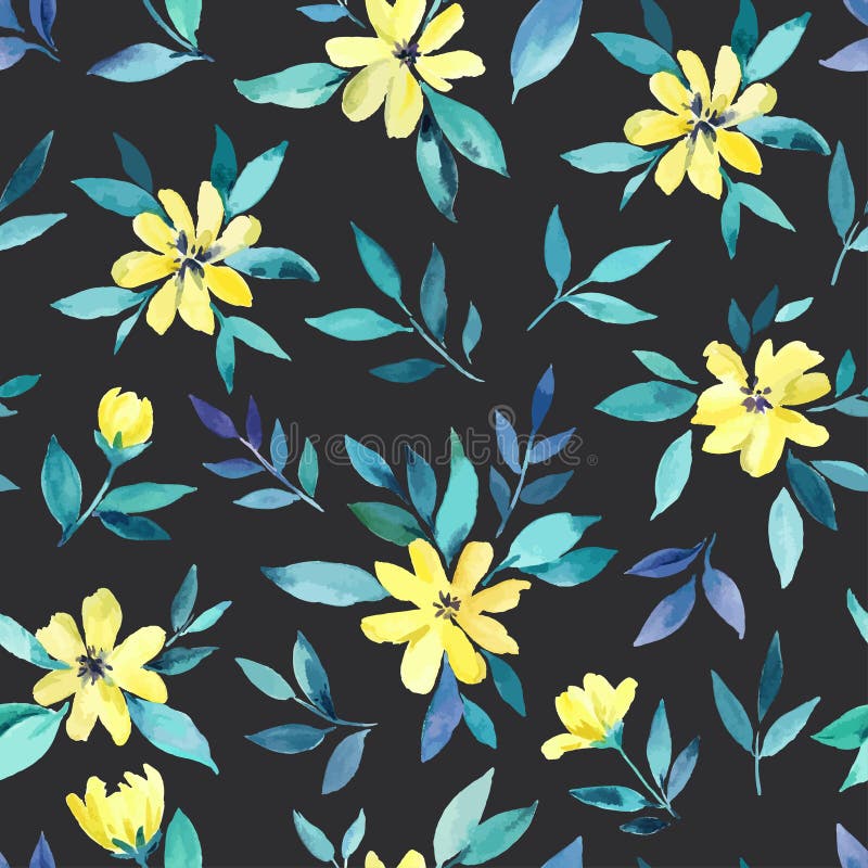 Watercolor Seamless Pattern with Pretty Delicate Yellow Flowers. Vector ...