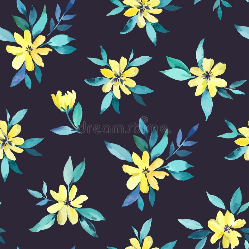 Watercolor Seamless Pattern with Pretty Delicate Yellow Flowers. Vector ...
