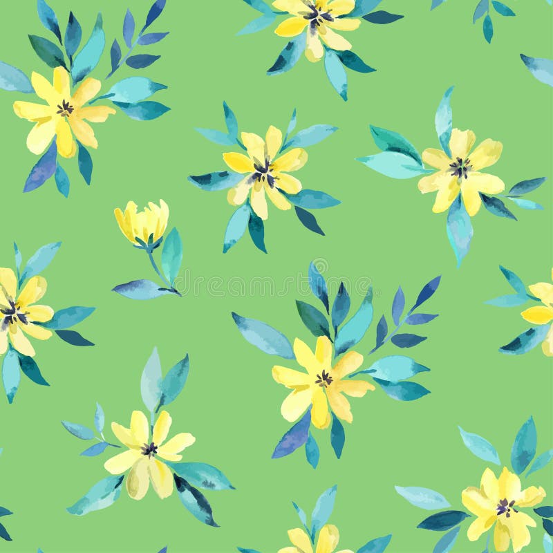 Watercolor Seamless Pattern with Pretty Delicate Yellow Flowers. Vector ...