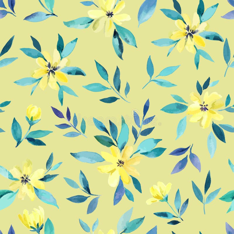 Watercolor Seamless Pattern with Pretty Delicate Yellow Flowers. Vector ...