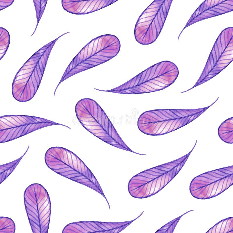 Watercolor Seamless Pattern with Purple Feathers. Stock Illustration ...