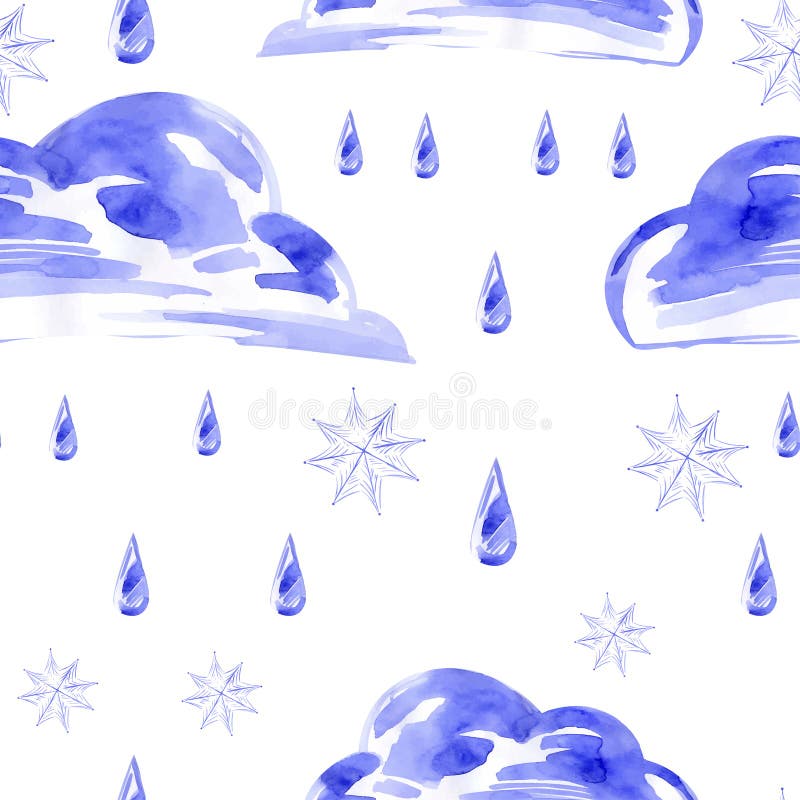 Watercolor Seamless Pattern with Rain and Snow. Stock Vector ...