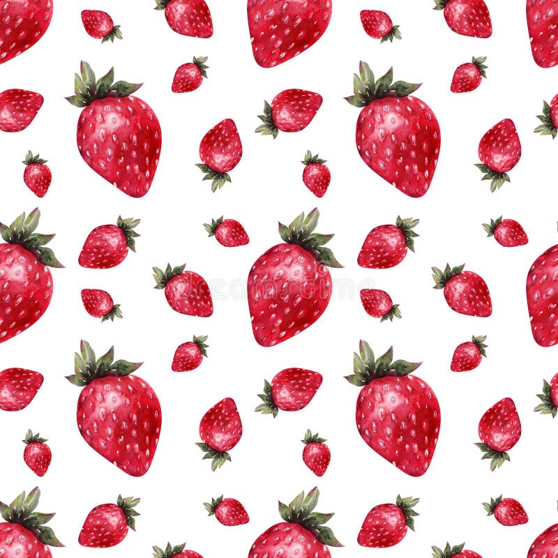 Watercolor Seamless Pattern with Ripe Strawberries Stock Illustration ...