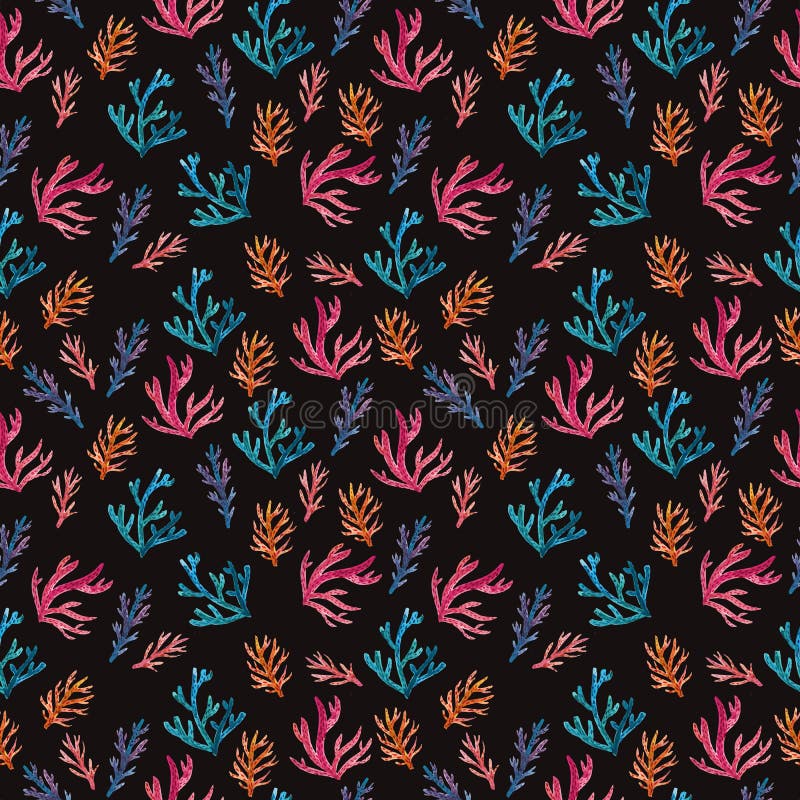 Watercolor Seamless Pattern with Seaweed. Stock Vector - Illustration ...