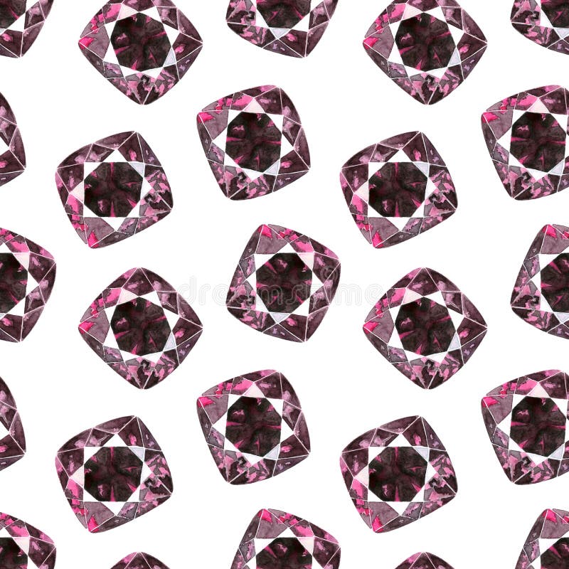 Watercolor Seamless Pattern with Shiny Bright Crystals Stock ...