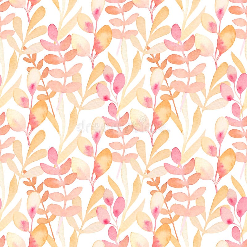 Watercolor Seamless Pattern with Simple Peach Floral Elements Stock ...