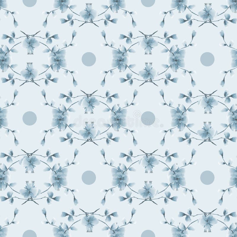Watercolor Seamless Pattern of Small Wild Blue Flowers on a Deep Blue ...