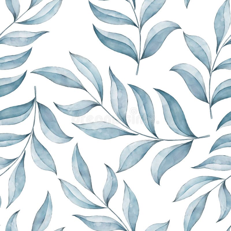 Watercolor Seamless Pattern. Spring Background with Blue Eucalyptus ...