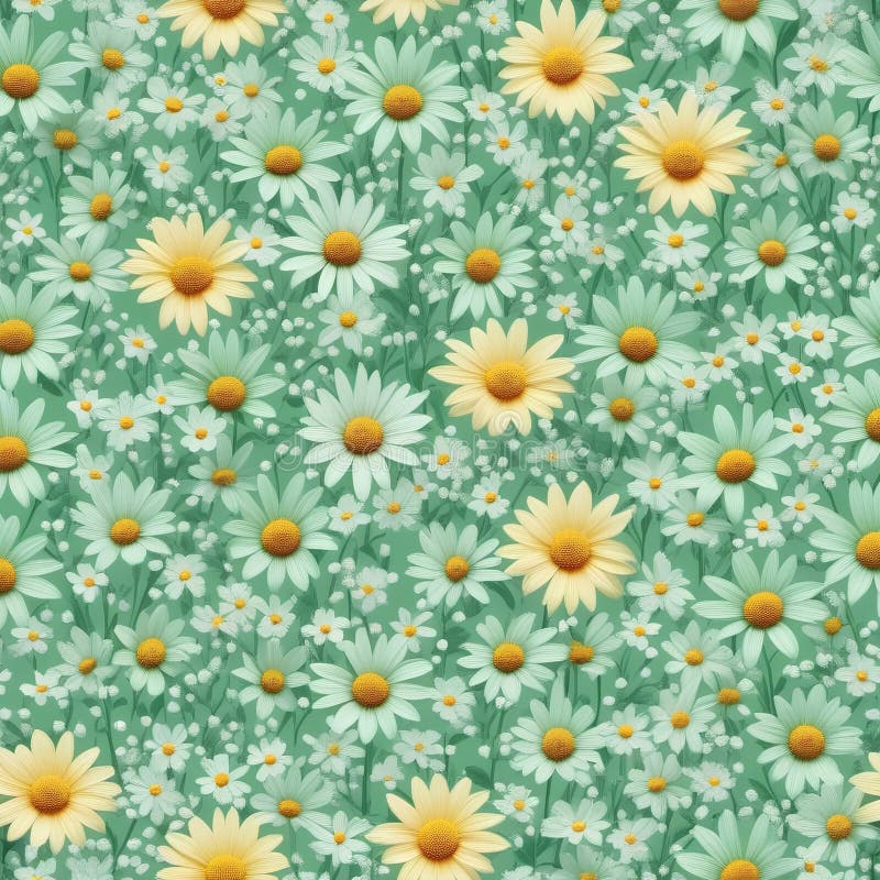 Watercolor Seamless Pattern with Spring Daisies. Green Texture, for ...