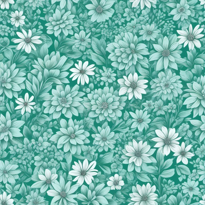 Watercolor Seamless Pattern with Spring Daisies. Green Texture, for ...