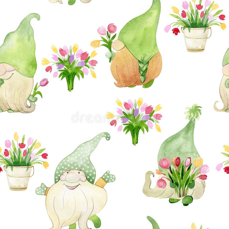 Watercolor spring gnomes stock illustration. Illustration of season ...
