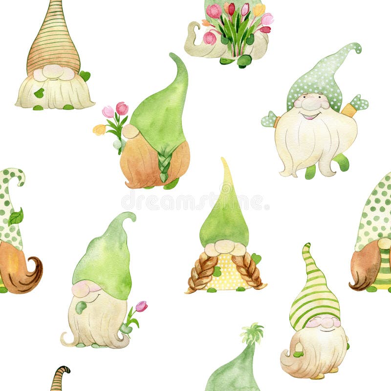 Watercolor spring gnomes stock image. Image of wallpaper - 244082087