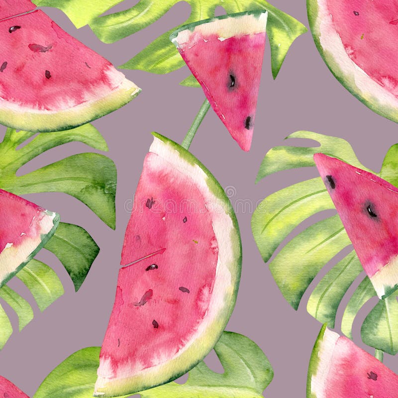 Watercolor Seamless Pattern with Sweet Juicy Watermelon. Stock ...