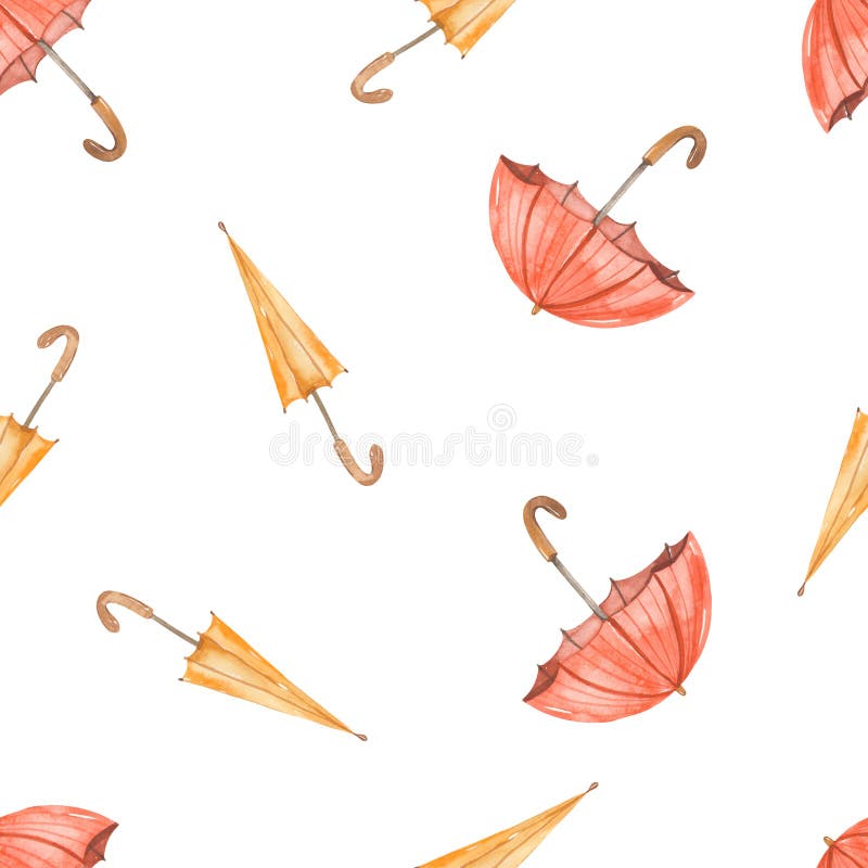Watercolor Seamless Pattern with Umbrellas, Autumn Texture, Print Stock ...