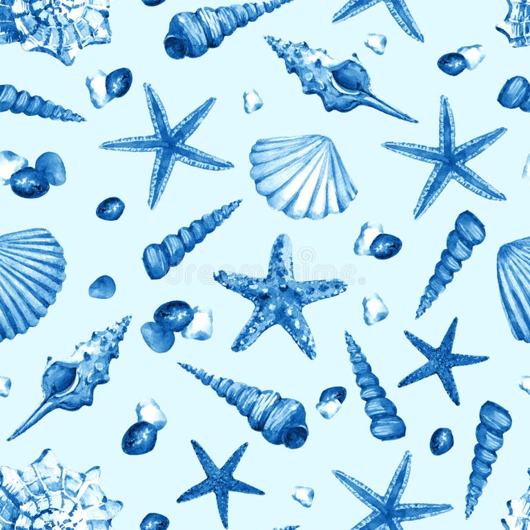 Watercolor Seamless Pattern with Underwater Life Objects. Stock ...