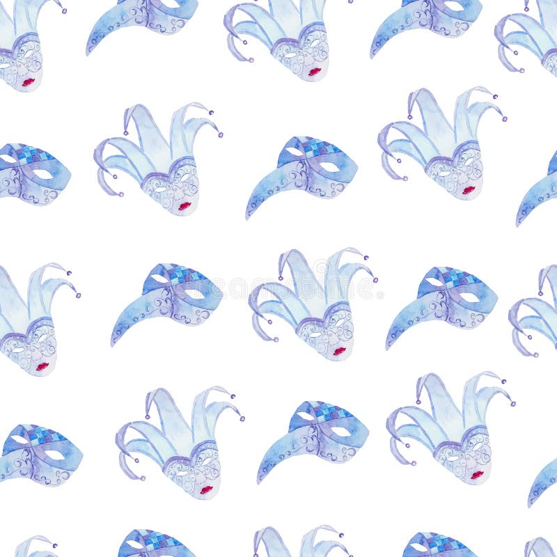 Watercolor Seamless Pattern with Venetian Carnival Masks Stock ...