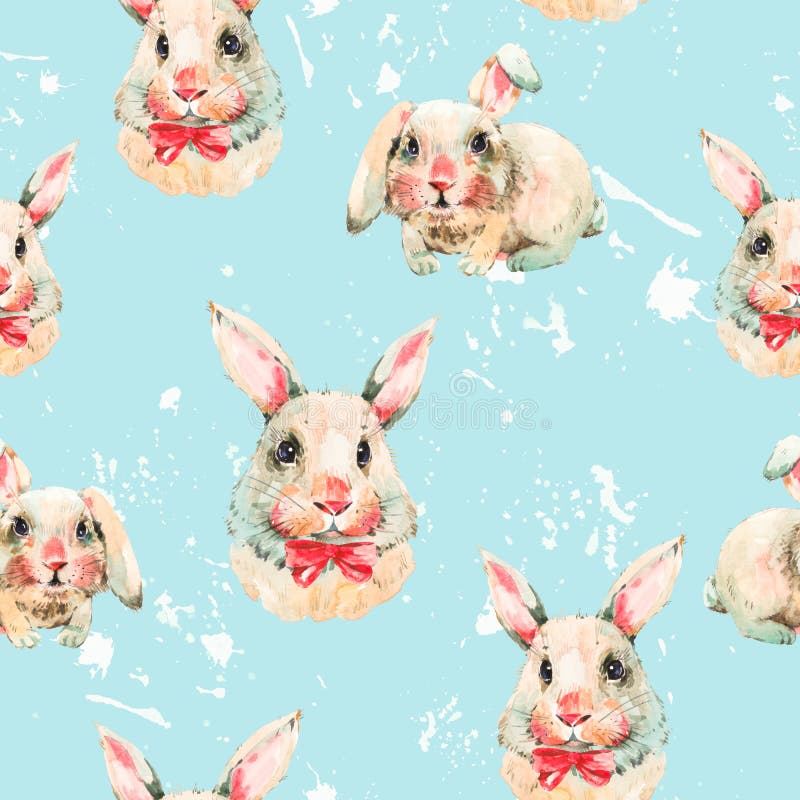 Watercolor Seamless Pattern with White Rabbit Stock Illustration ...