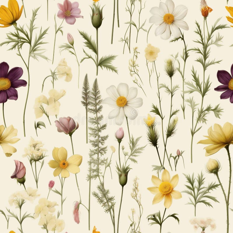 Watercolor Seamless Pattern with Wildflowers Stock Illustration ...