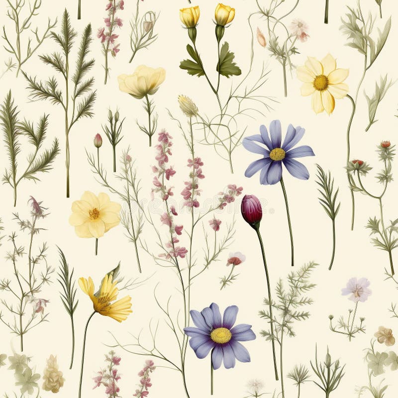 Watercolor Seamless Pattern with Wildflowers Stock Illustration ...