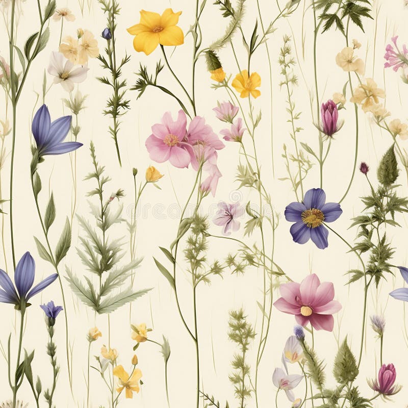 Watercolor Seamless Pattern with Wildflowers Stock Illustration ...