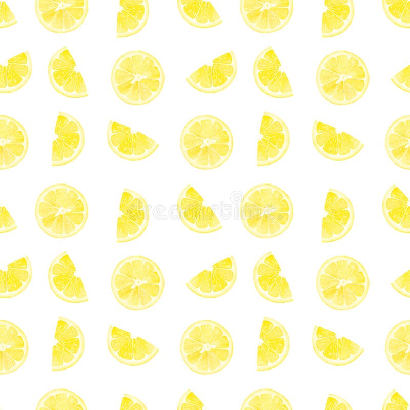Watercolor Seamless Pattern with Yellow Lemon Slices Isolated on White ...