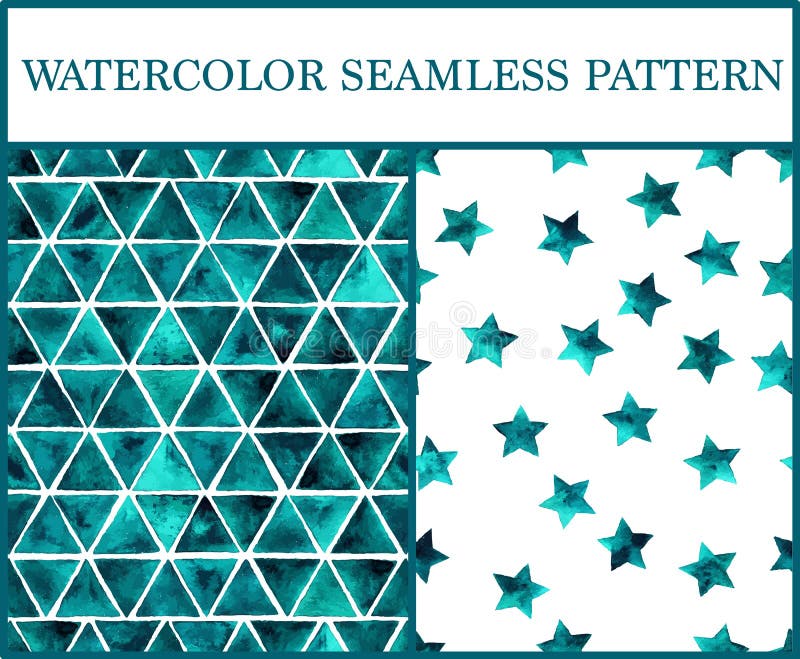Watercolor Seamless Patterns Set with Emerald Triangles and Star Stock ...