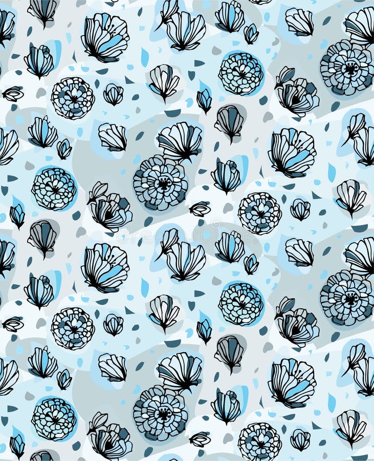 Watercolor Seamless Vector Pattern Repeat with Blue and Aqua Floral ...
