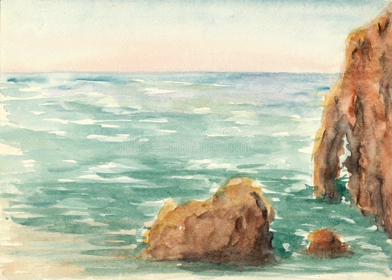 Watercolor seascape stock illustration. Illustration of watercolor ...