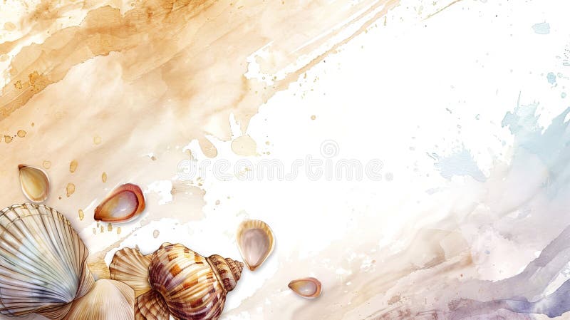 Watercolor Seashell Background with Splashes of Color and Text Space ...