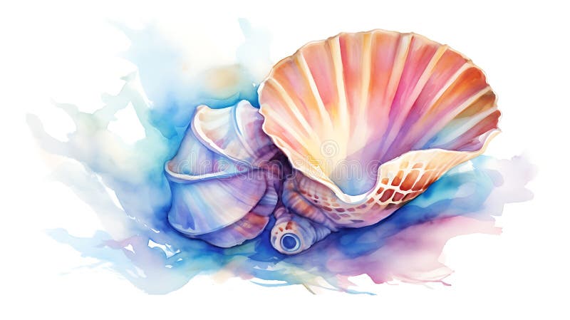 Watercolor seashell stock illustration. Illustration of drawn - 279608664