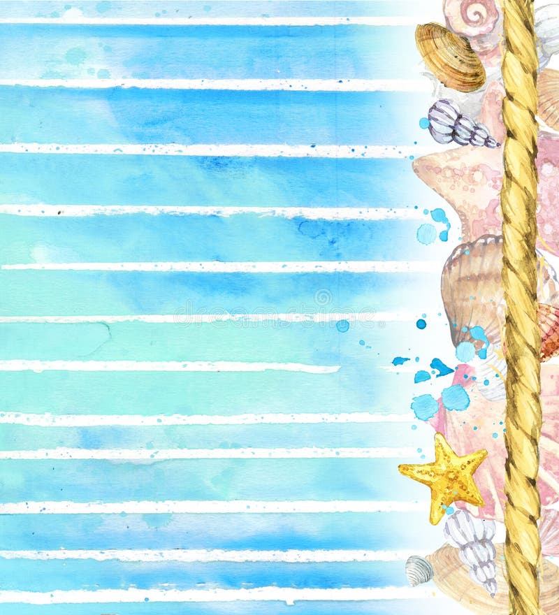 Watercolor Seashell. Seashell on Watercolor Blue Background Stock ...