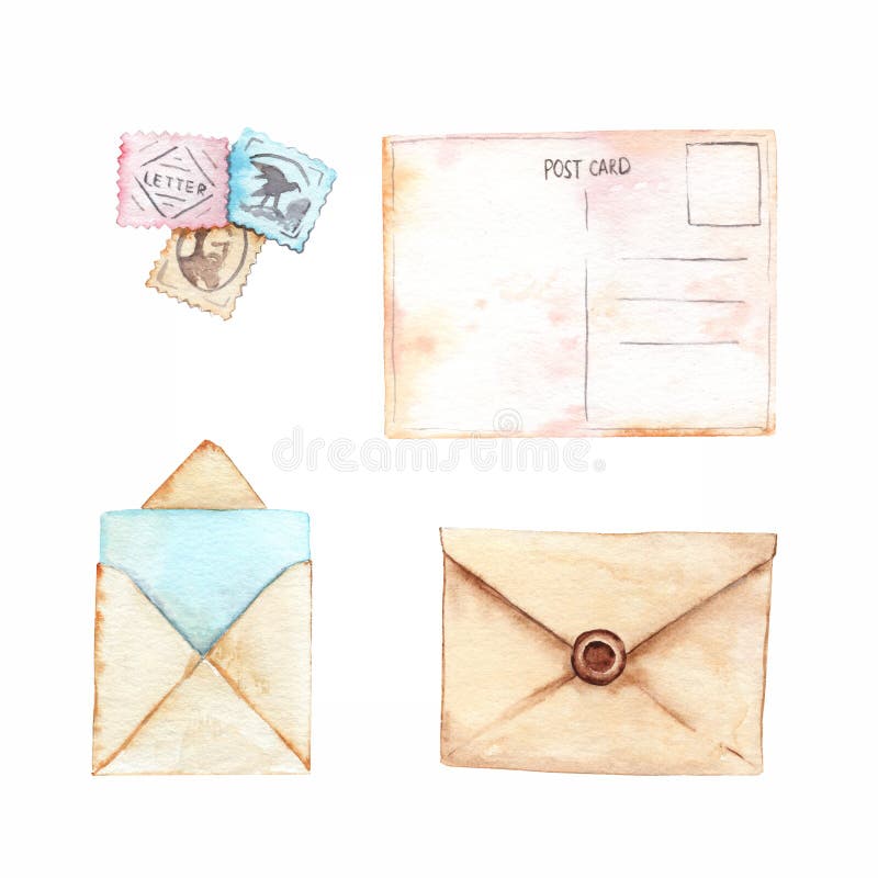Watercolor Set of Drawings on the Theme of the Post Office Stock ...