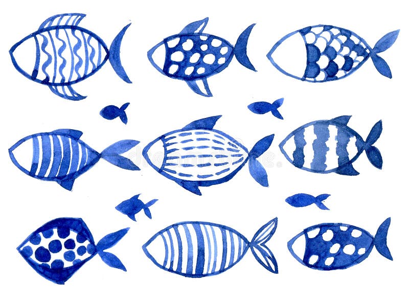 Watercolor Simple Fish Stock Illustrations – 732 Watercolor Simple Fish ...