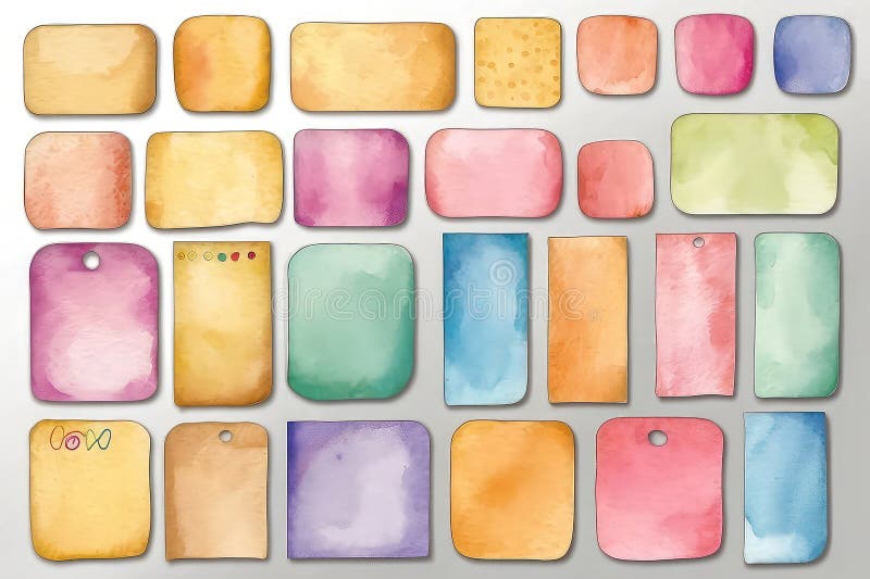 Watercolor Set of List Sheet Digital Cute Sticky Notes Memo, Des Stock ...