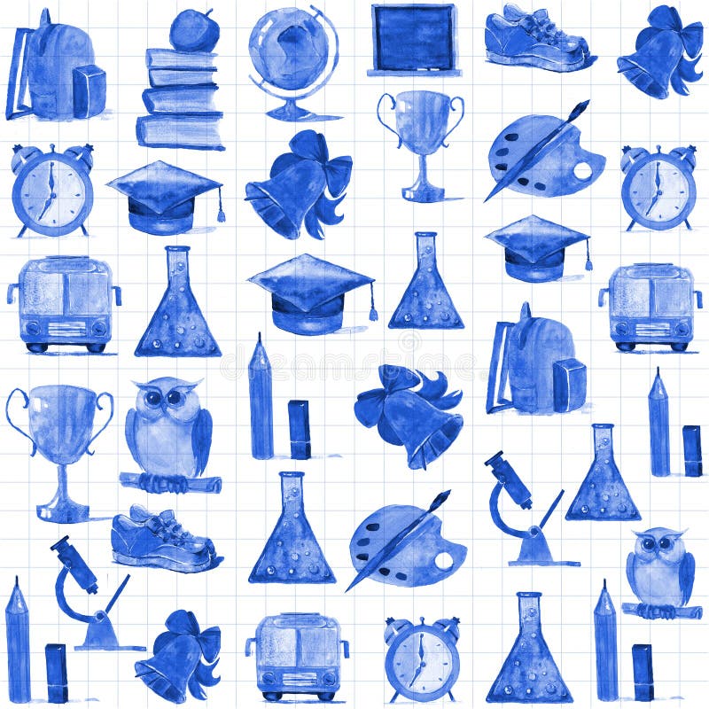 Watercolor Set with School and Education Elements Stock Illustration ...