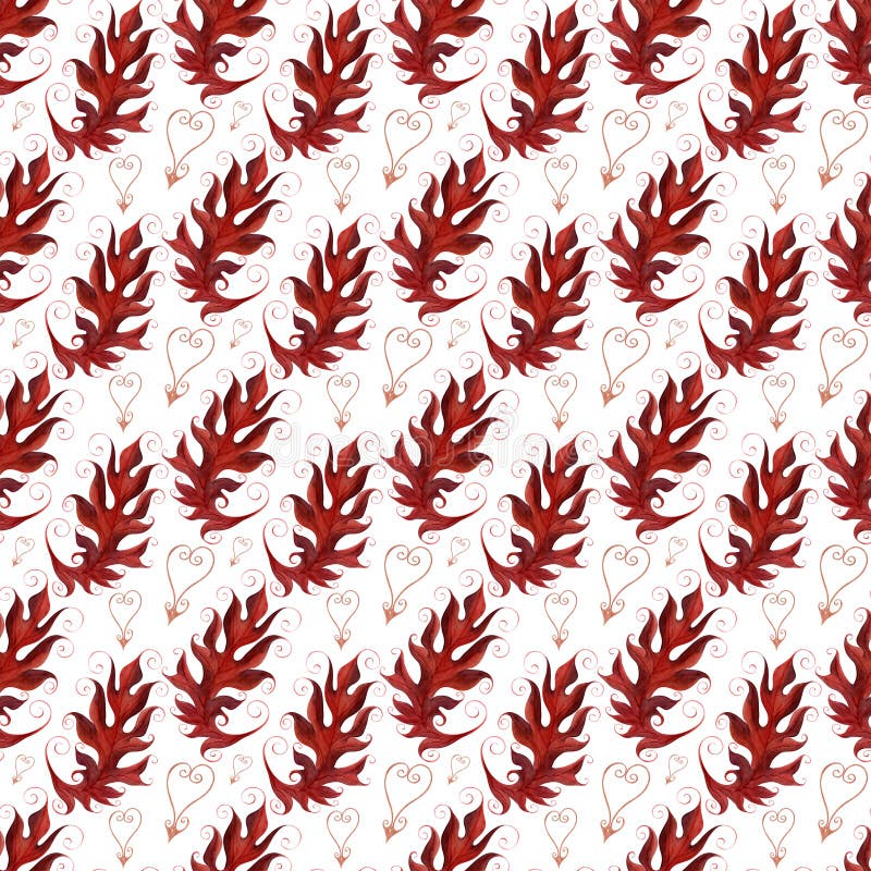 Watercolor Set of Seamless Patterns with Stylized Red Acanthus Leaves ...