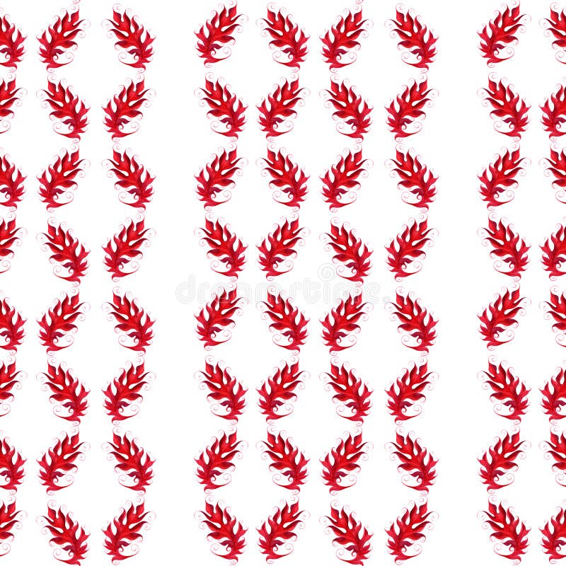 Watercolor Set of Seamless Patterns with Stylized Red Acanthus Leaves ...