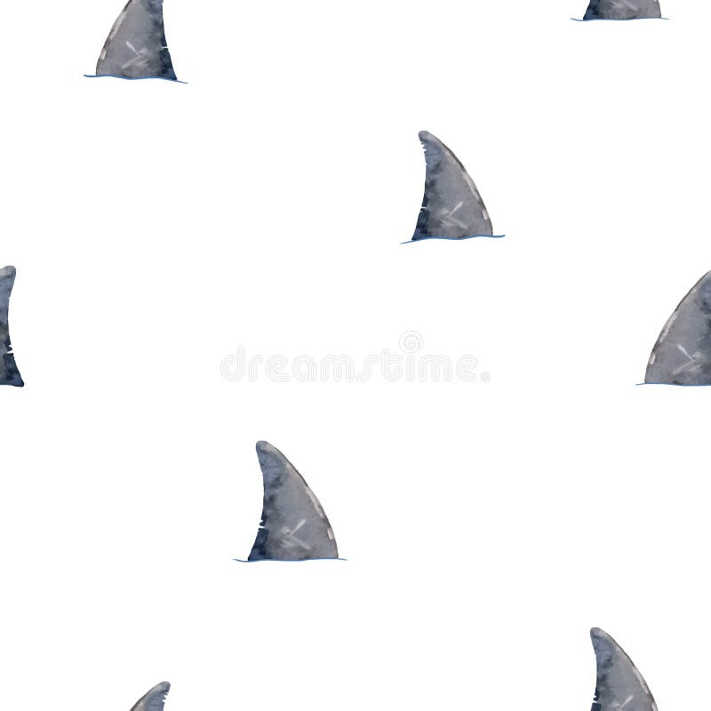 Watercolor Shark Vector Pattern Stock Vector - Illustration of flipper ...